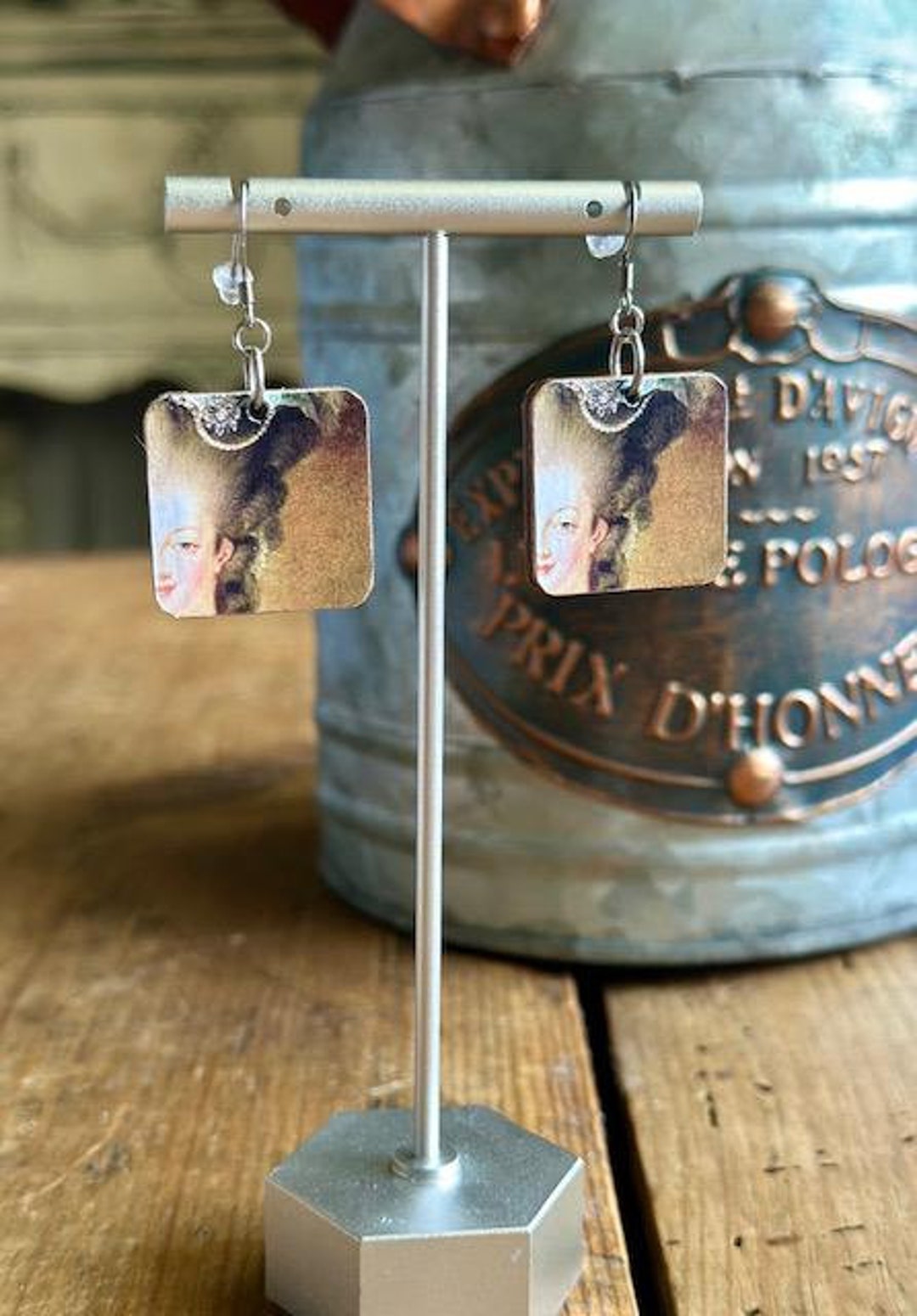 Marie Antoinette by Gautier Print Earrings, One Inch Square, REVERSIBLE ...
