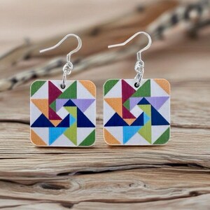 Pinwheel Star Quilt Pattern Earrings, REVERSIBLE Image, One Inch ...