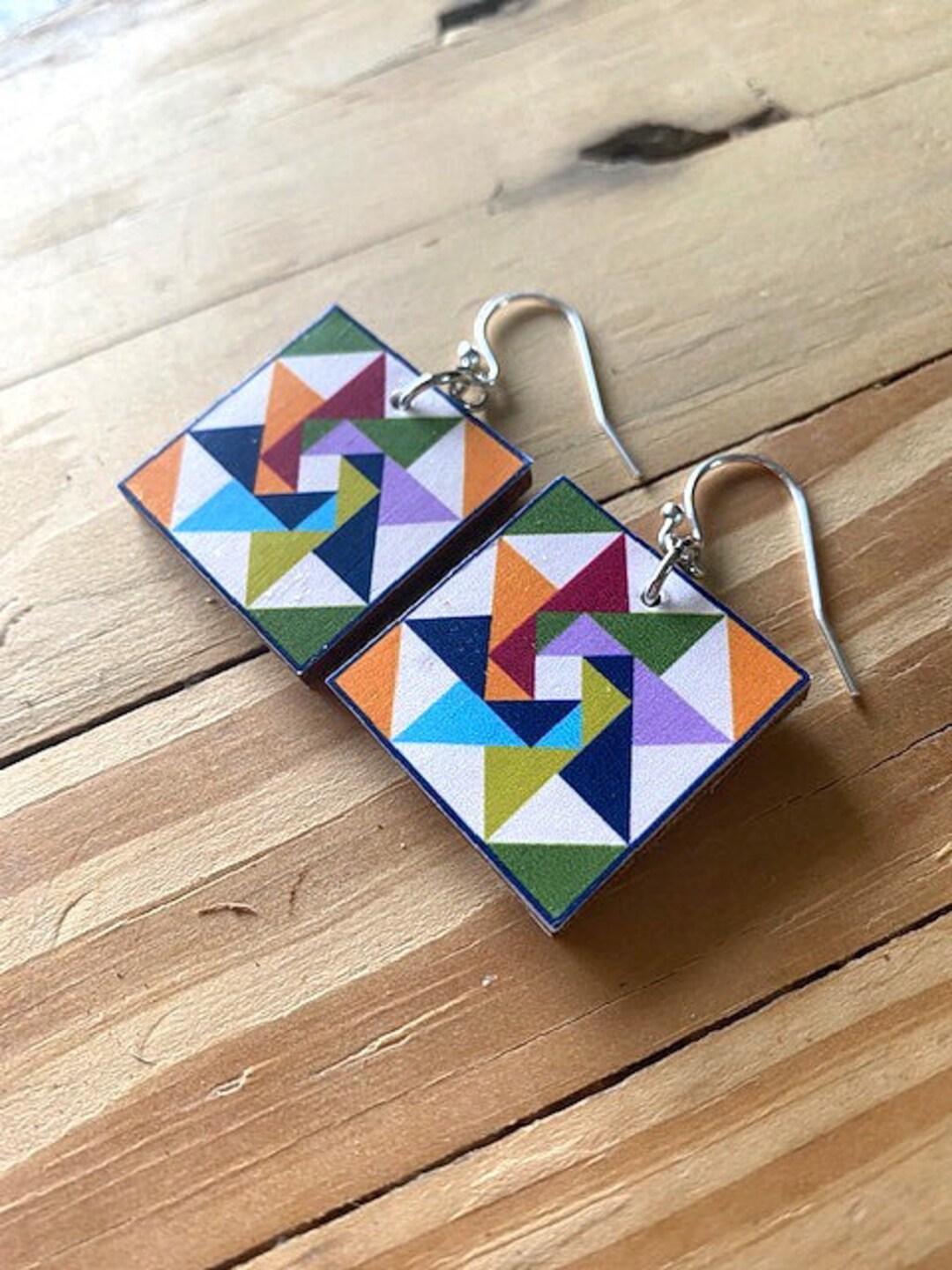 Pinwheel Star Quilt Pattern Earrings, REVERSIBLE Image, One Inch ...