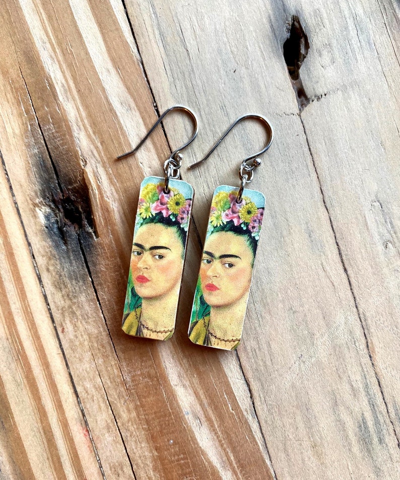 Frida Kahlo Earrings REVERSIBLE Image on Lightweight Recycled - Etsy