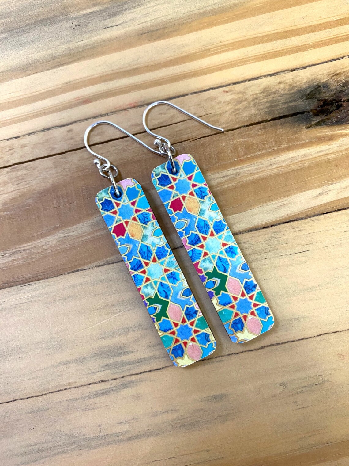 Arabesque Tile Earrings Print on Lightweight Recycled Wood Pendant ...