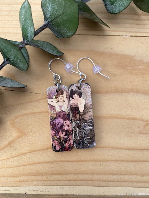 Alphonse Mucha Earrings the Precious Stones Four Images | Etsy