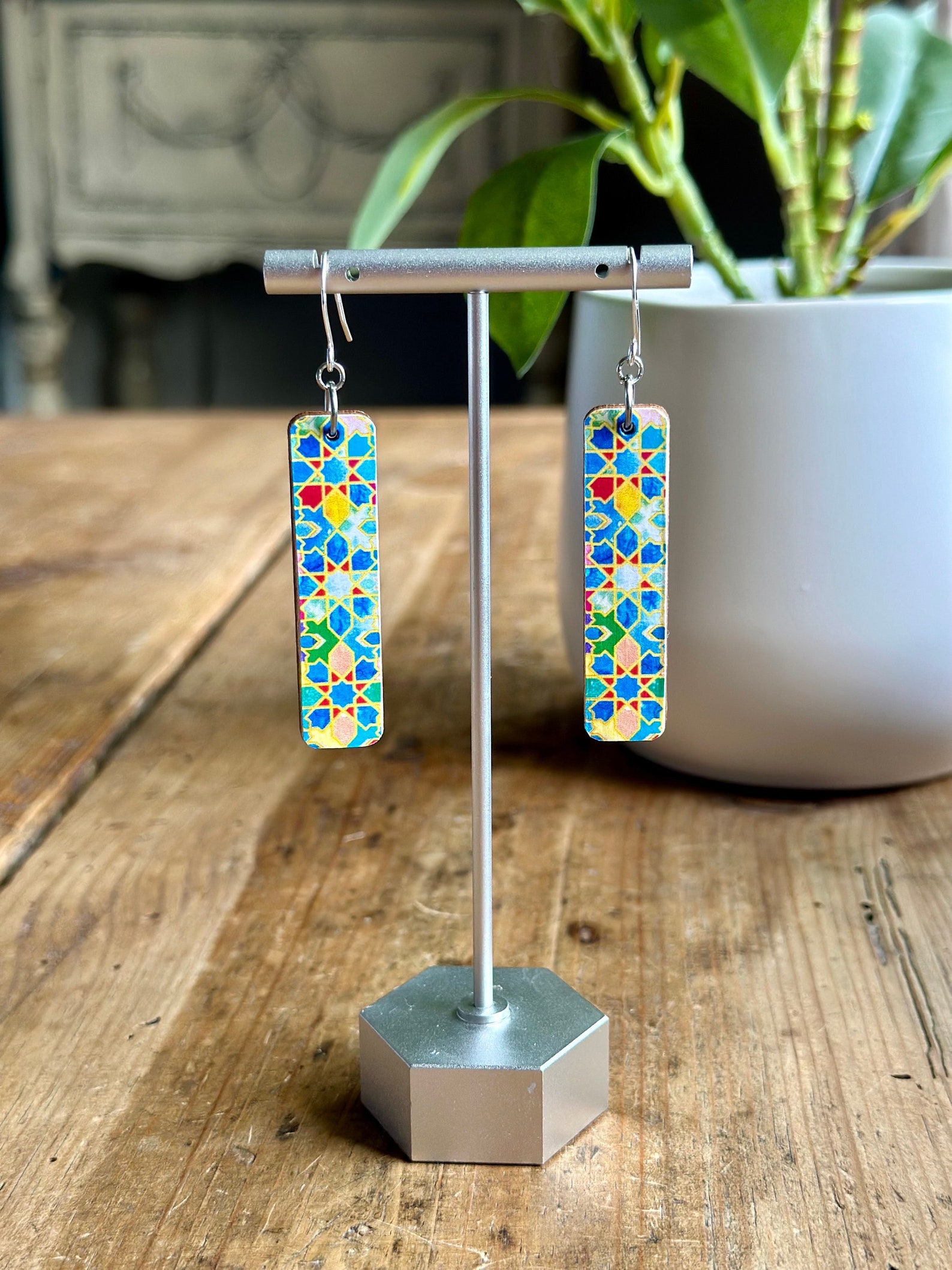 Arabesque Tile Earrings Print on Lightweight Recycled Wood Pendant ...