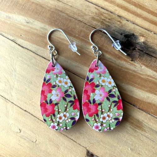 Japanese Vintage Yuzen Chiyogami Earrings Print Sealed Paper - Etsy