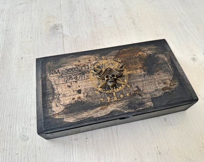 Pirate Wooden Box Treasure Chest Decor, Sea Lover Trinket Case ...