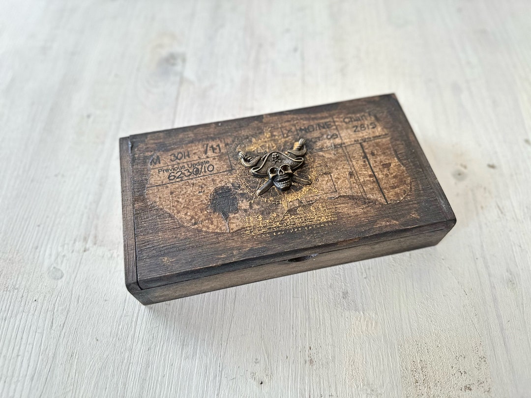 Pirate Wooden Box Treasure Chest Decor, Sea Lover Trinket Case ...