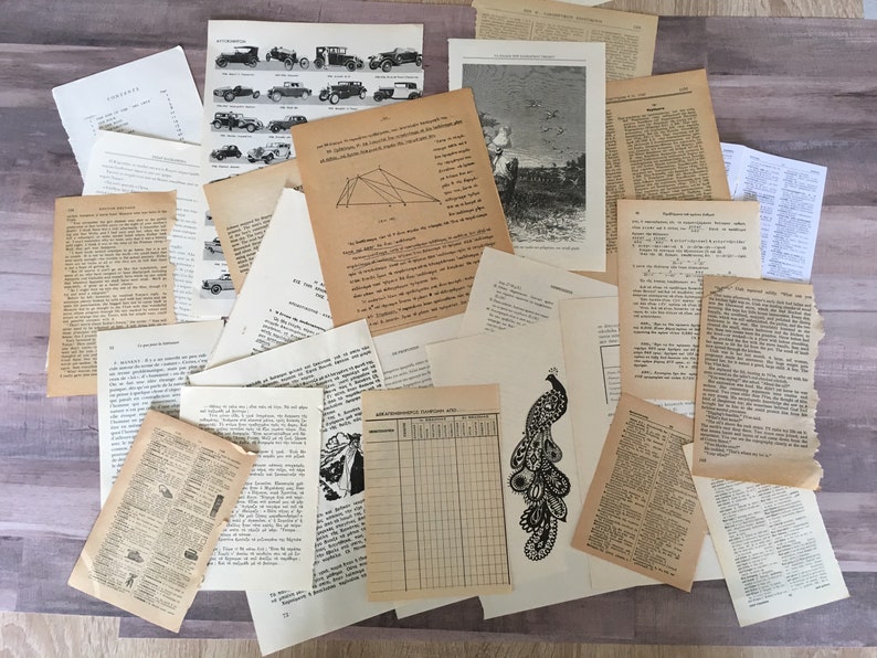 Large Ephemera Pack, Vintage Book Pages in Greek French German Polish ...