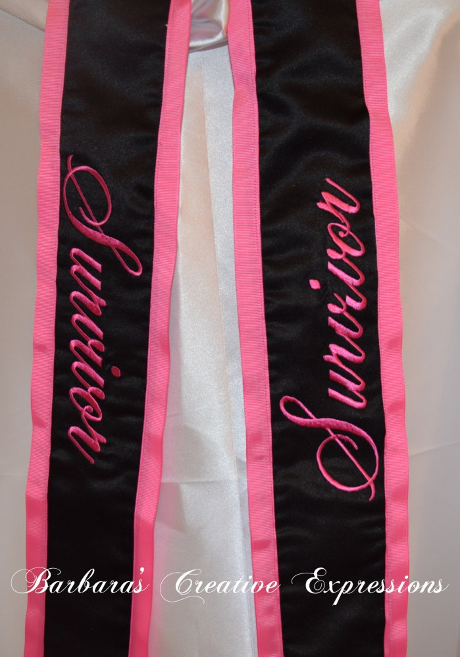 Pink Ribbon Awareness Breast Cancer Survivor Embroidered Satin - Etsy