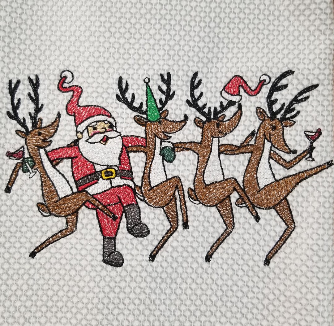 Kitchen Towel - Santa Can-can Line - Dancing Santa Towel - Etsy
