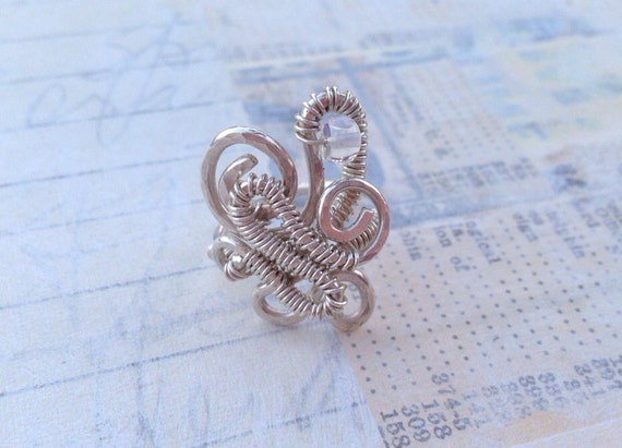 Items similar to Abstract Forged and Wire Wrapped Ring SIZE 7 with ...