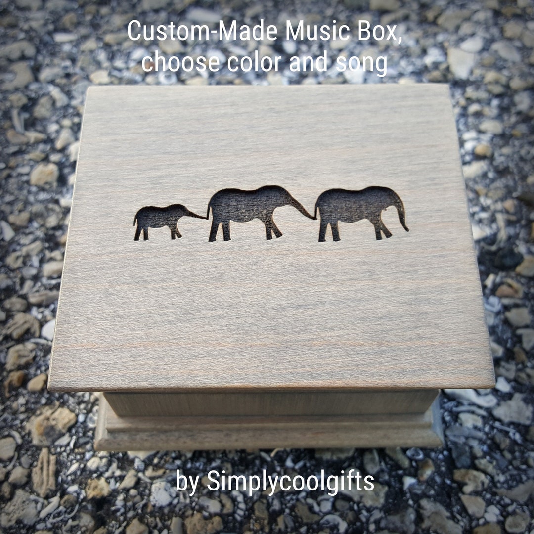Elephant Family Music Box - Pregnancy Announcement Gift - Wooden Music ...