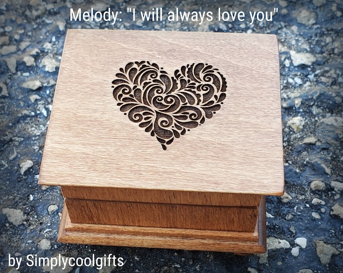 Heart Music Box - I Will Always Love You - Wooden Music Box With a ...
