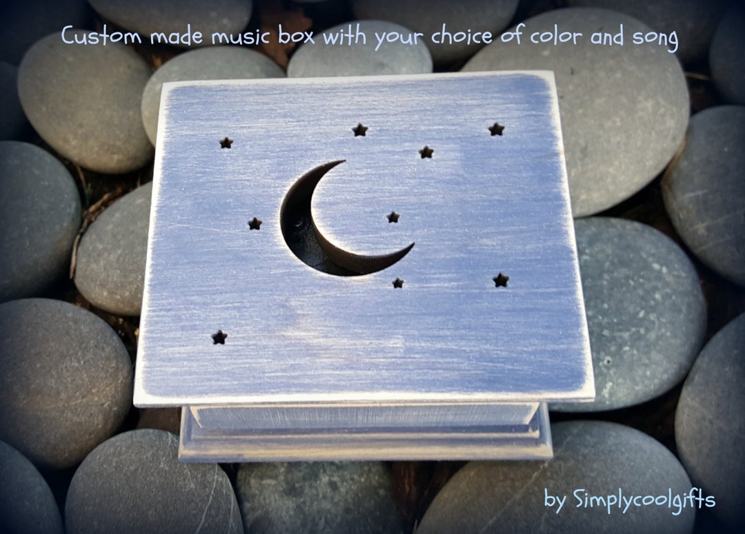 Moon and Stars Music Box - Engraved Music Box - Wooden Music Box With ...