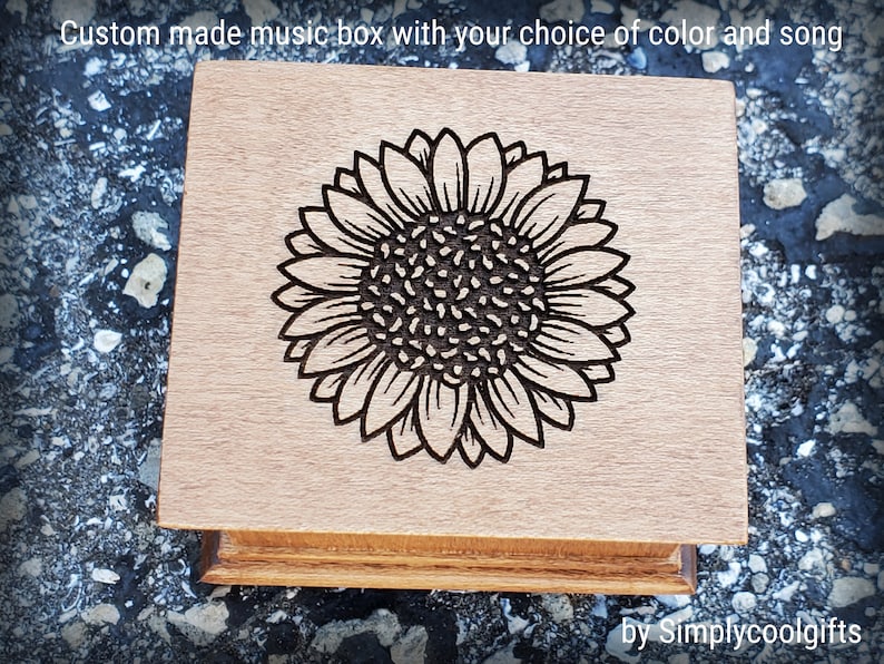 Sunflower Music Box Engraved Music Box Choose Your Color | Etsy