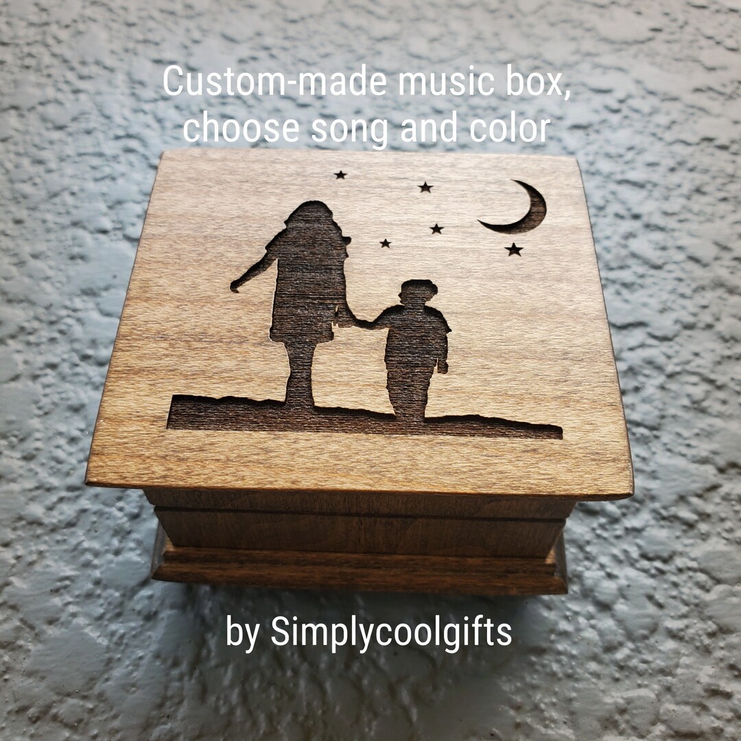Momma's Boy - Engraved Music Box With Mom and Son Image With Moon and ...