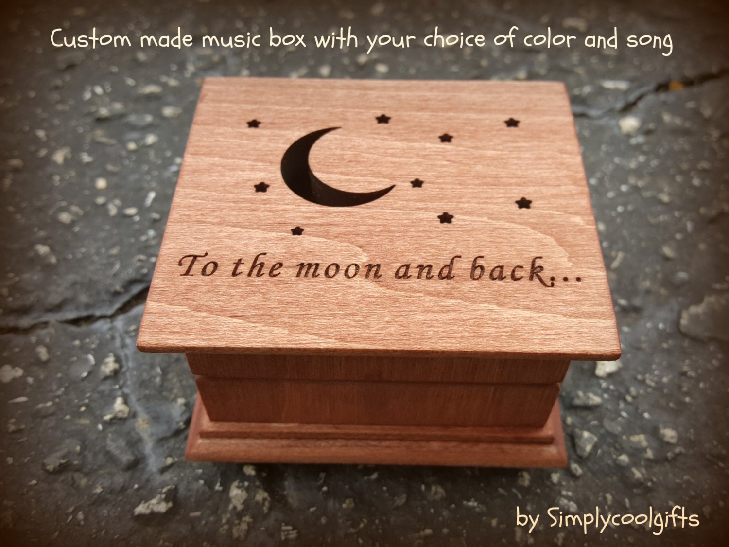 Moon and Back - Wooden Music Box - Custom Music Box With Moon and Stars ...