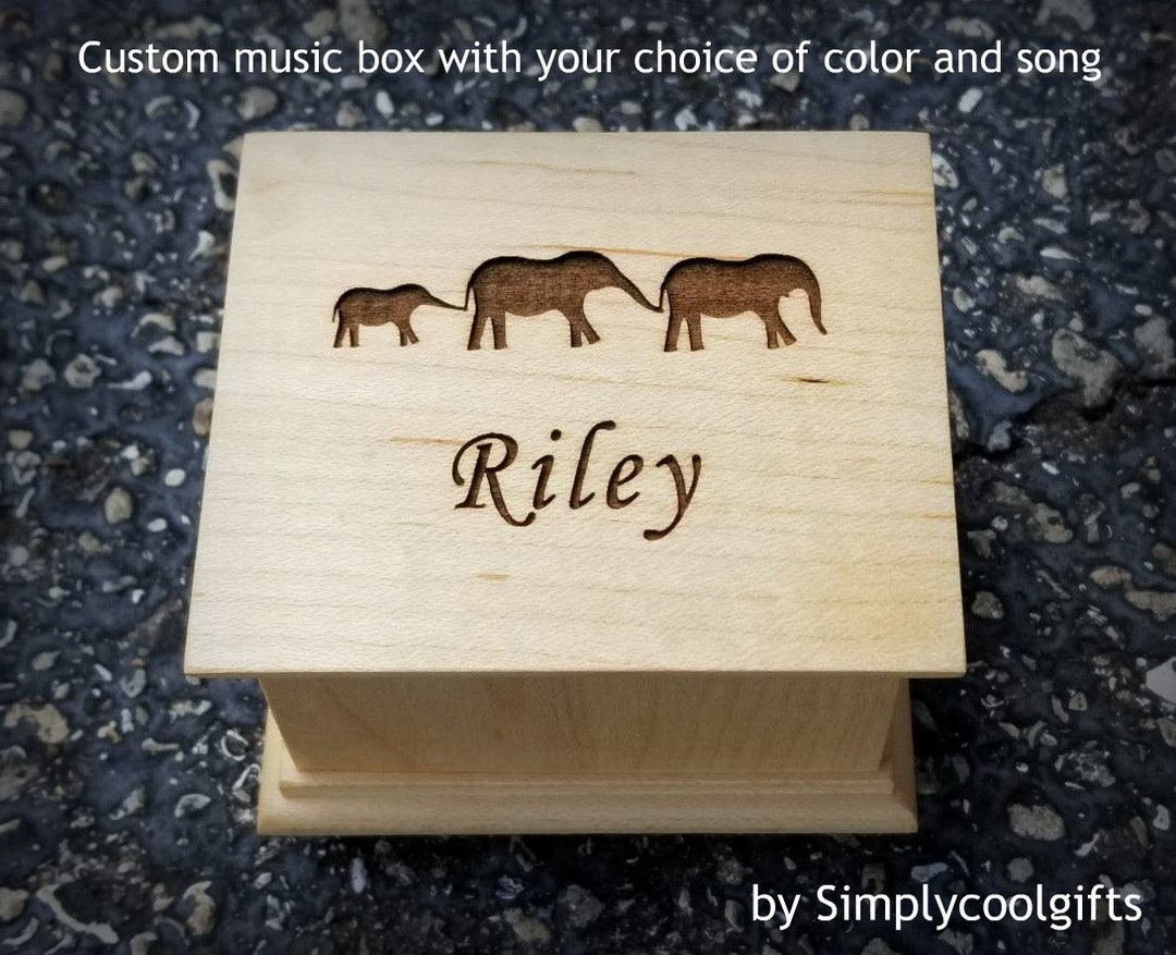 Elephants Music Box Wooden Music Box Personalized Music Box With Name ...