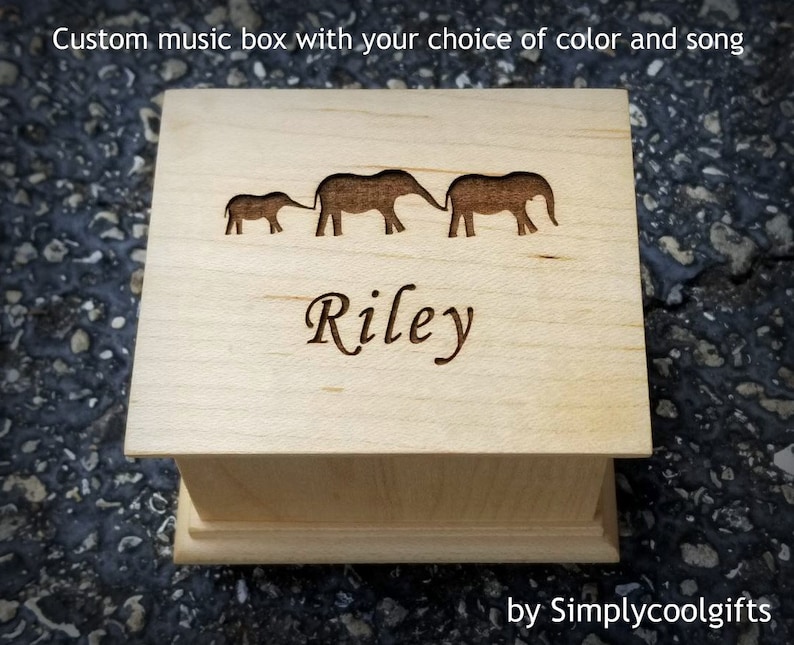 Elephants Music Box Wooden Music Box Personalized Music - Etsy