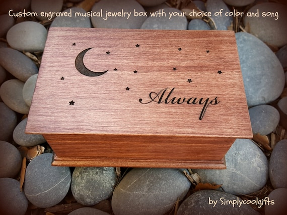 Moon and Stars Engraved Music Box Custom Music Box With | Etsy
