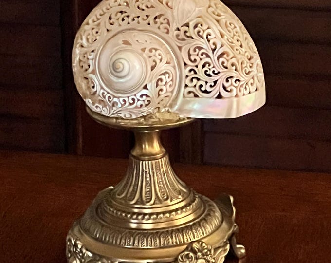 Pearlized Large Turbo Shell Hand Carved With Flamingos and a Bird in ...