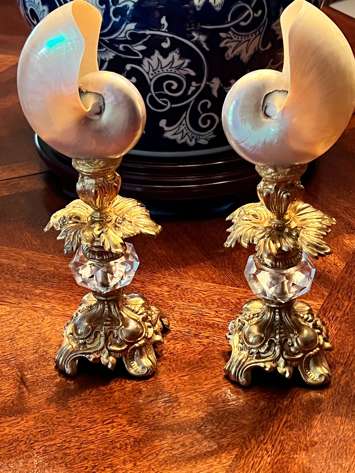 Pearlied Nautilus Shell: Gold Crystal Regency Style Decor - Etsy