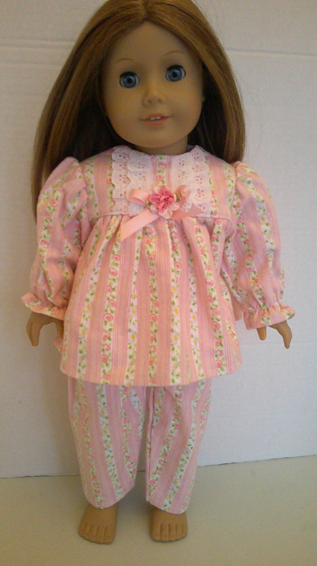 18 Inch Doll Clothes, Pink Floral Winter Flannel Pajamas/ Jammies/ Pjs ...