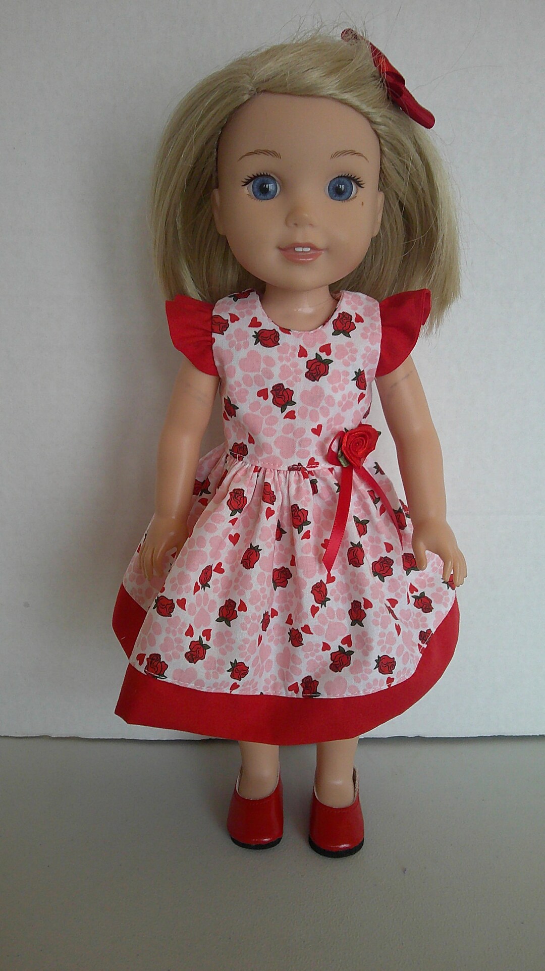 14 Inch Doll Clothes. Red Roses and Heart Valentine Flutter Sleeve ...