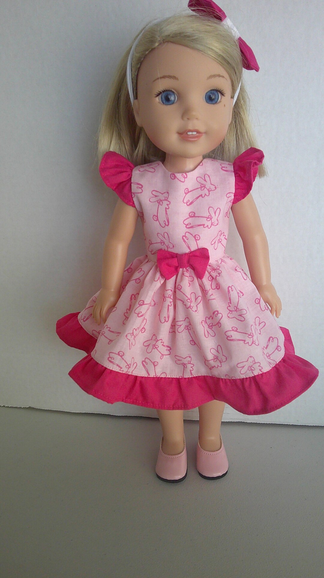 Pink Easter Bunny Flutter Sleeve Dress and Headband Fits 14 Inch Dolls ...