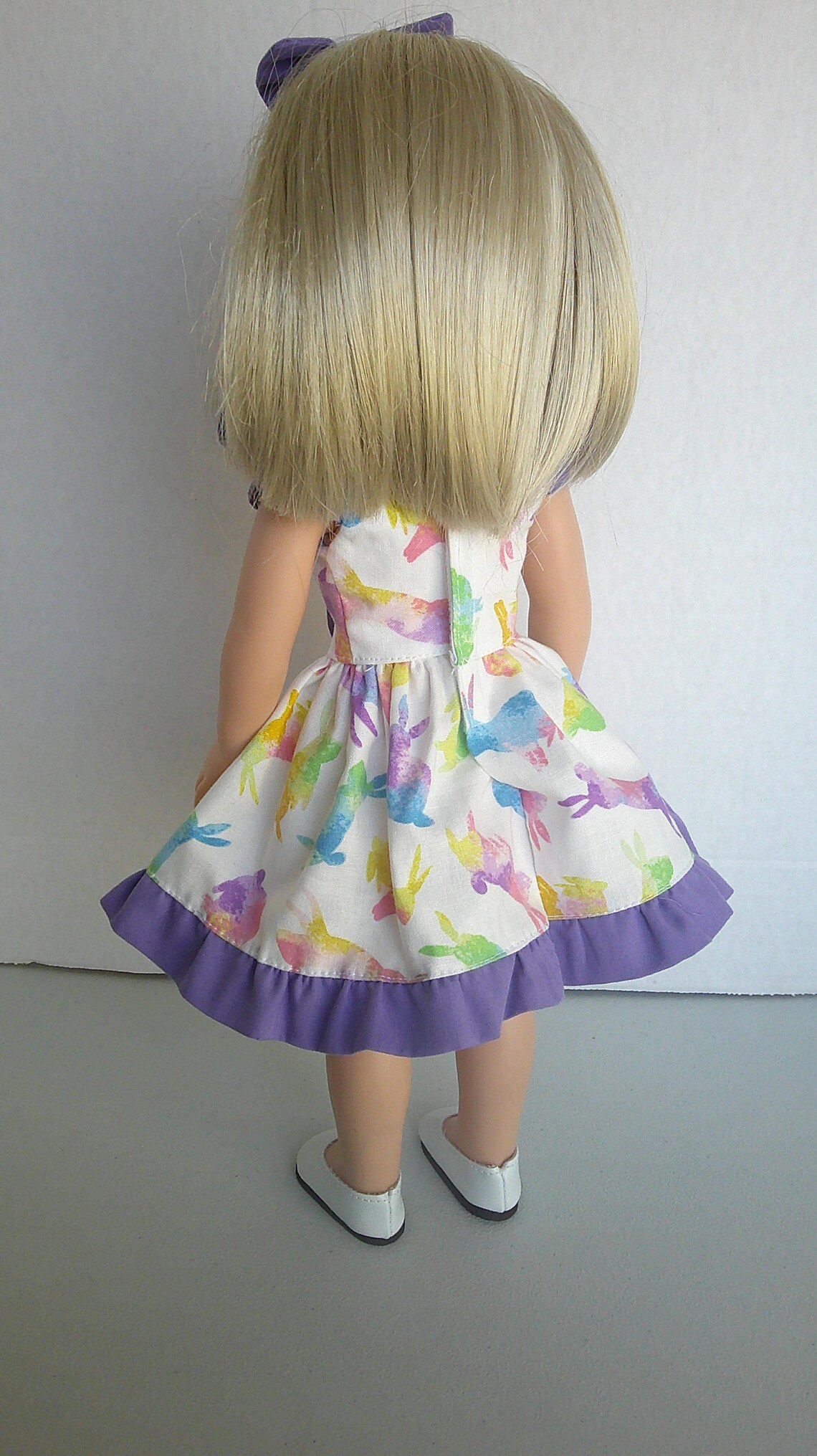 Pastel Easter Bunny Flutter Sleeve Dress and Headband Fits 14 Inch ...