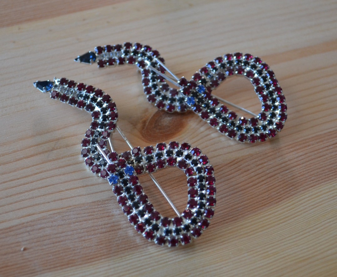 Nice Vintage Retro Rhinestone Snake Brooch / Vintage Red and Blue Snake ...