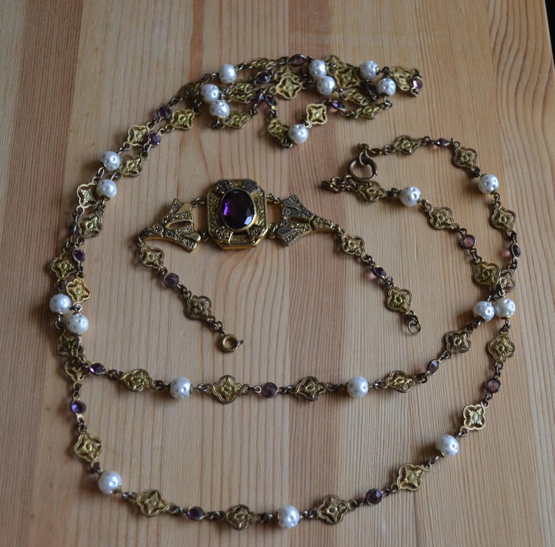 Nice Vintage Midcentury Renaissance Revival Faux Amethyst Pearl Floral ...