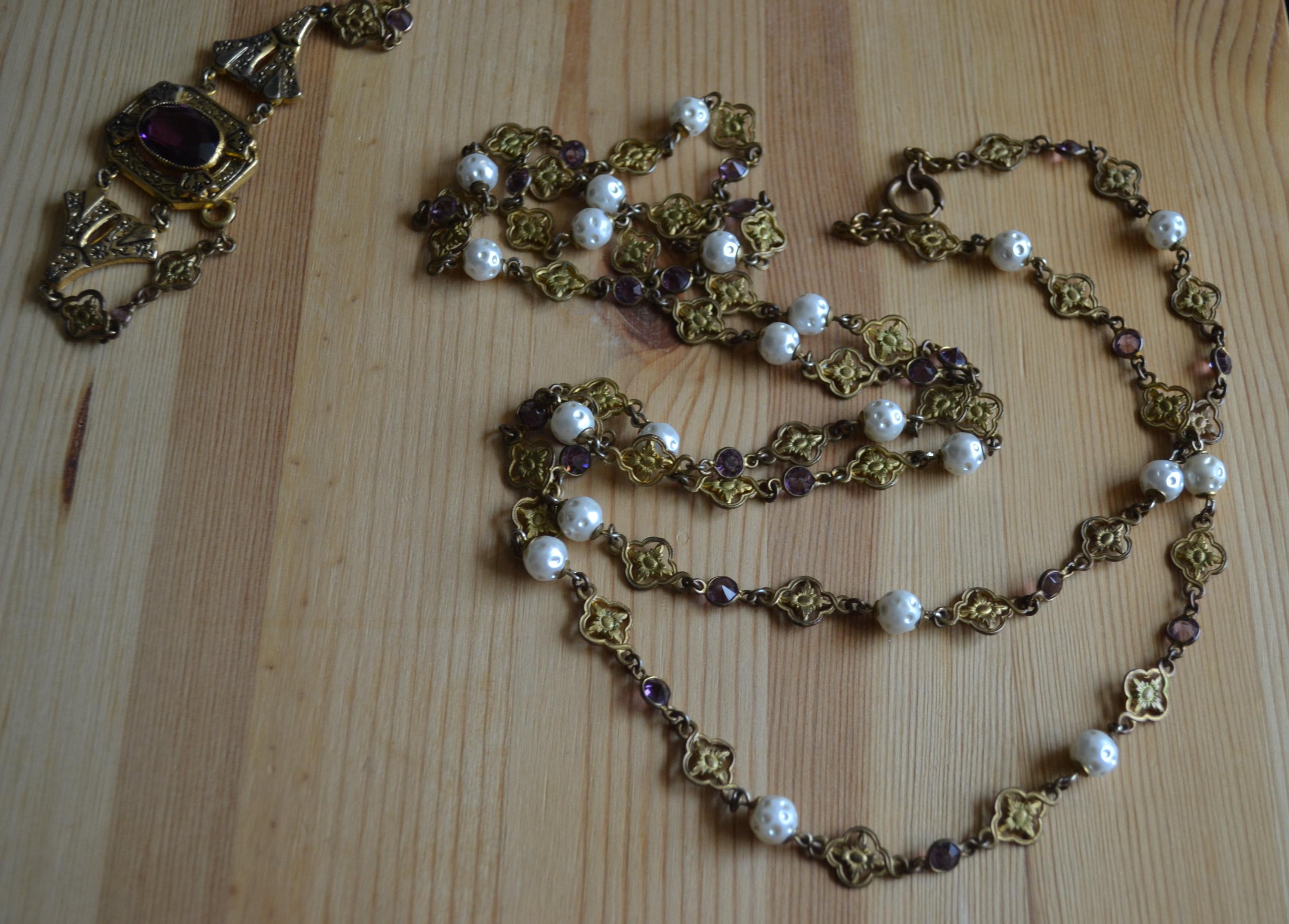 Nice Vintage Midcentury Renaissance Revival Faux Amethyst Pearl Floral ...