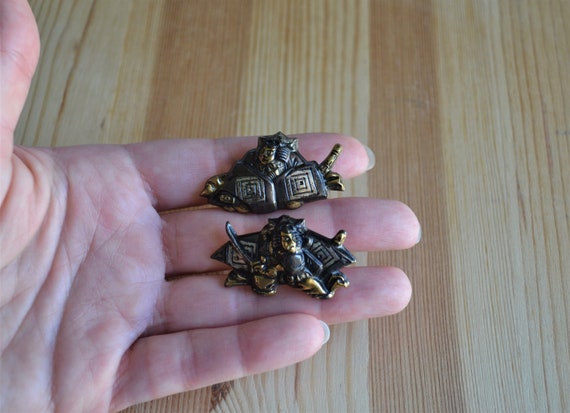 Exceptional rare antique Japanese shakudo menuki cuff… - Gem