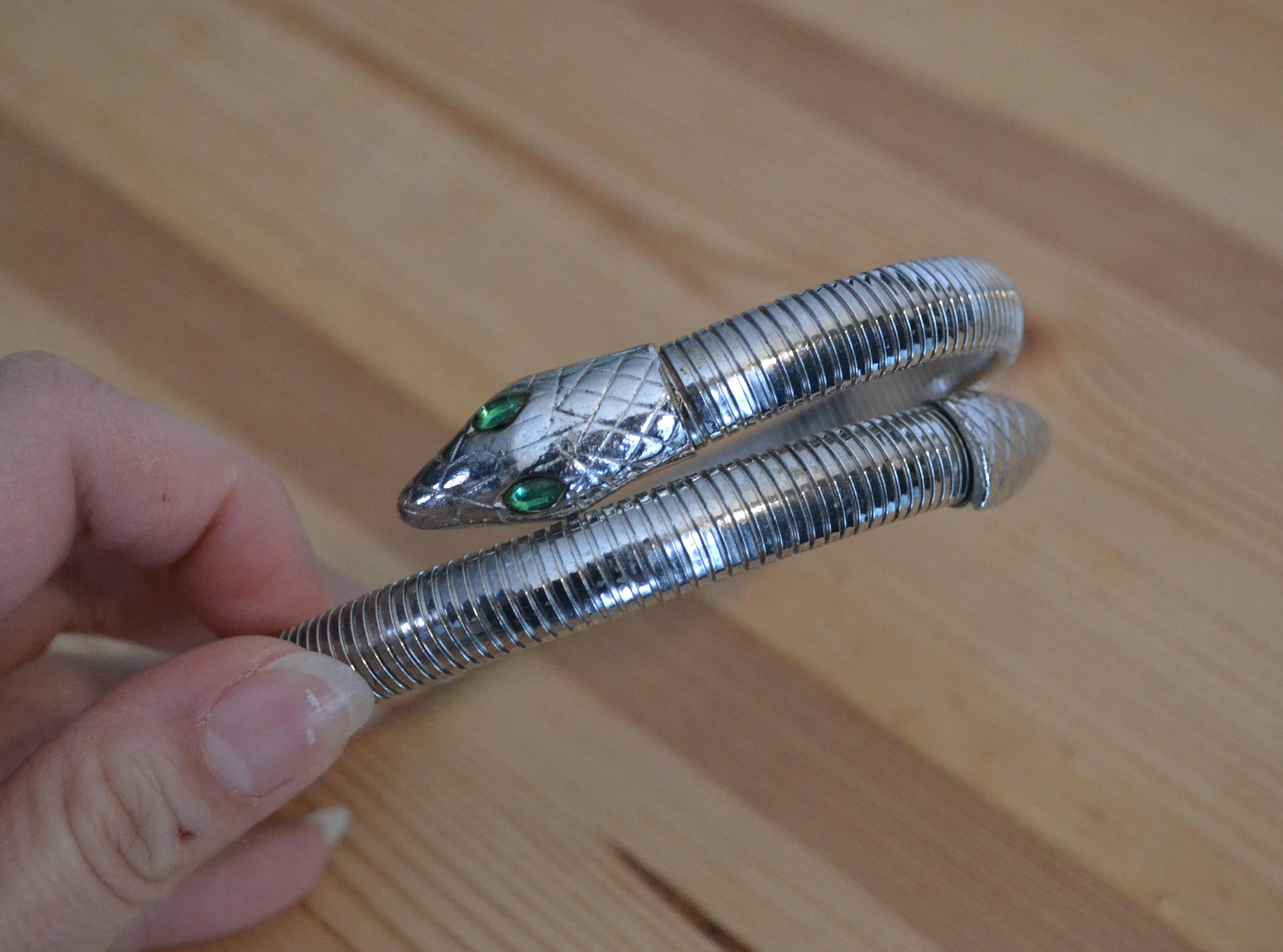 Lovely Antique Art Deco Style Silver Tone Articulated Snake Arm Band ...