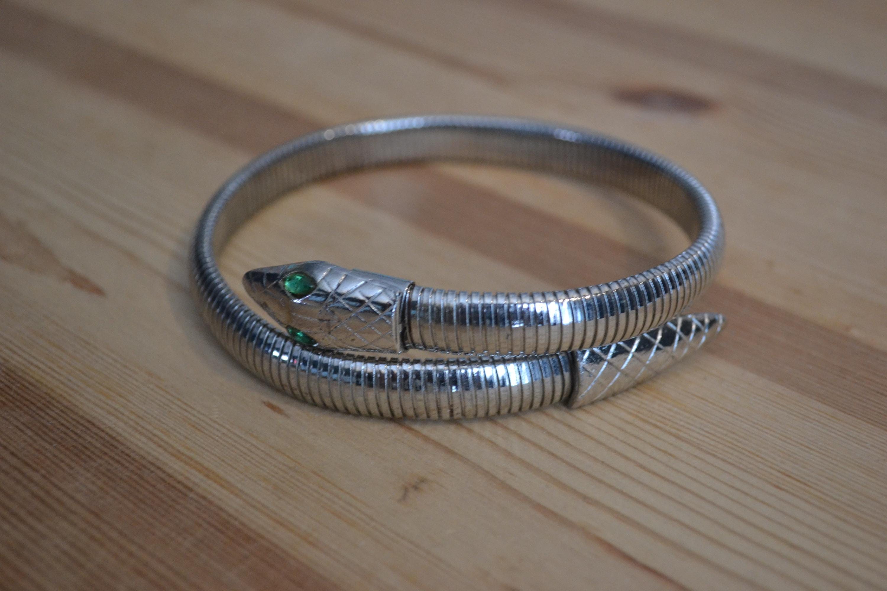 Lovely Antique Art Deco Style Silver Tone Articulated Snake Arm Band ...