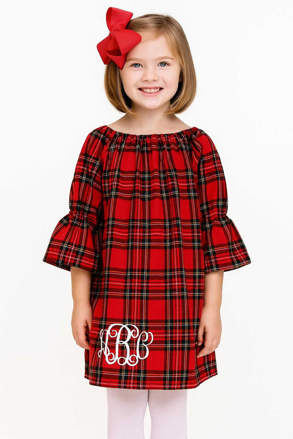 Girls Plaid Dress, Red Plaid, Three Quarter Christmas Dress ...