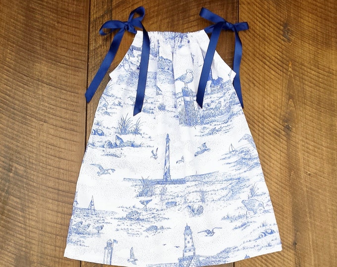 Nautical Toile Dress Girls Beach Dress Blue Beach Toile - Etsy