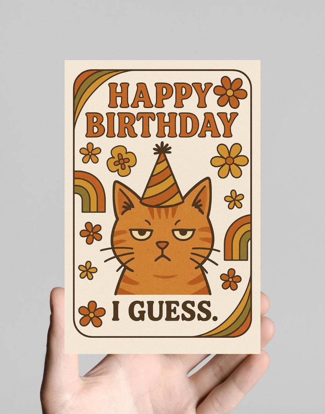Cat Birthday Card - Funny - Grumpy Cat - Retro Vintage Cat Happy ...