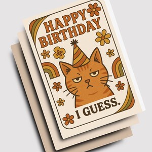 Cat Birthday Card - Funny - Grumpy Cat - Retro Vintage Cat Happy ...