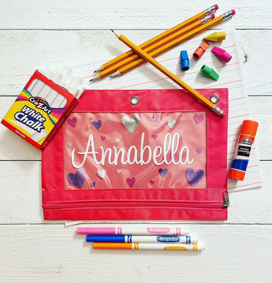 Personalized Hearts Pencil Pouch: Custom School Supplies - Etsy