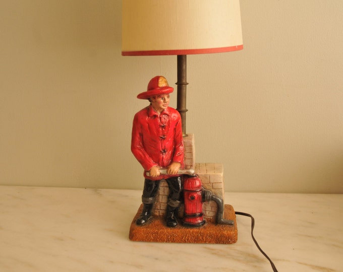 Vintage Chalkware Fireman and Hydrant Chalk Table Lamp 1980s - Etsy