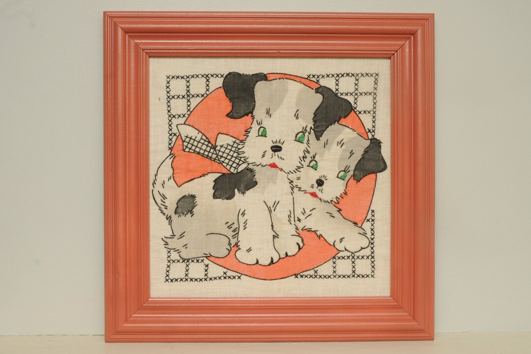 Vintage Puppy Dogs Playing Framed Needlepoint - Etsy