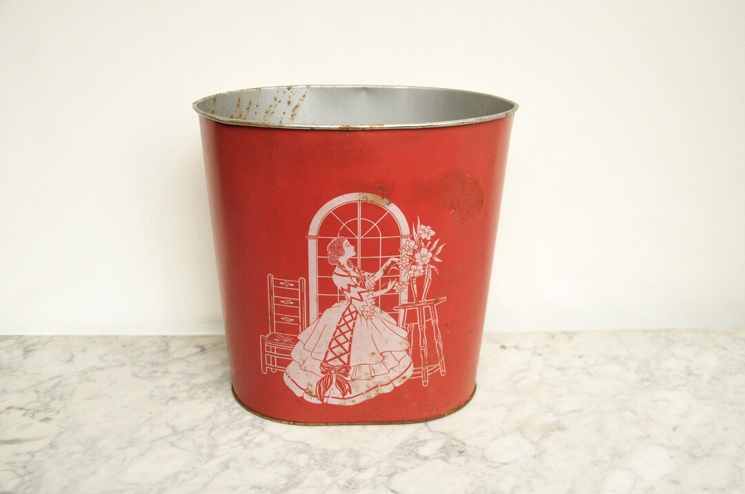 Metal Lady W Daffodils Waste Can Metal USA - Etsy
