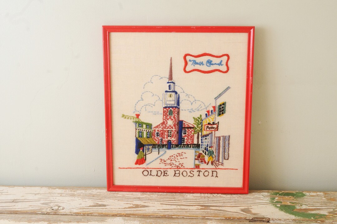 Boston North Church Needlepoint Red Wood Frame - Etsy