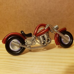 EUC Wire Art Sculpture Red Motorcycle Metal Figure Hand Made Sculpture ...