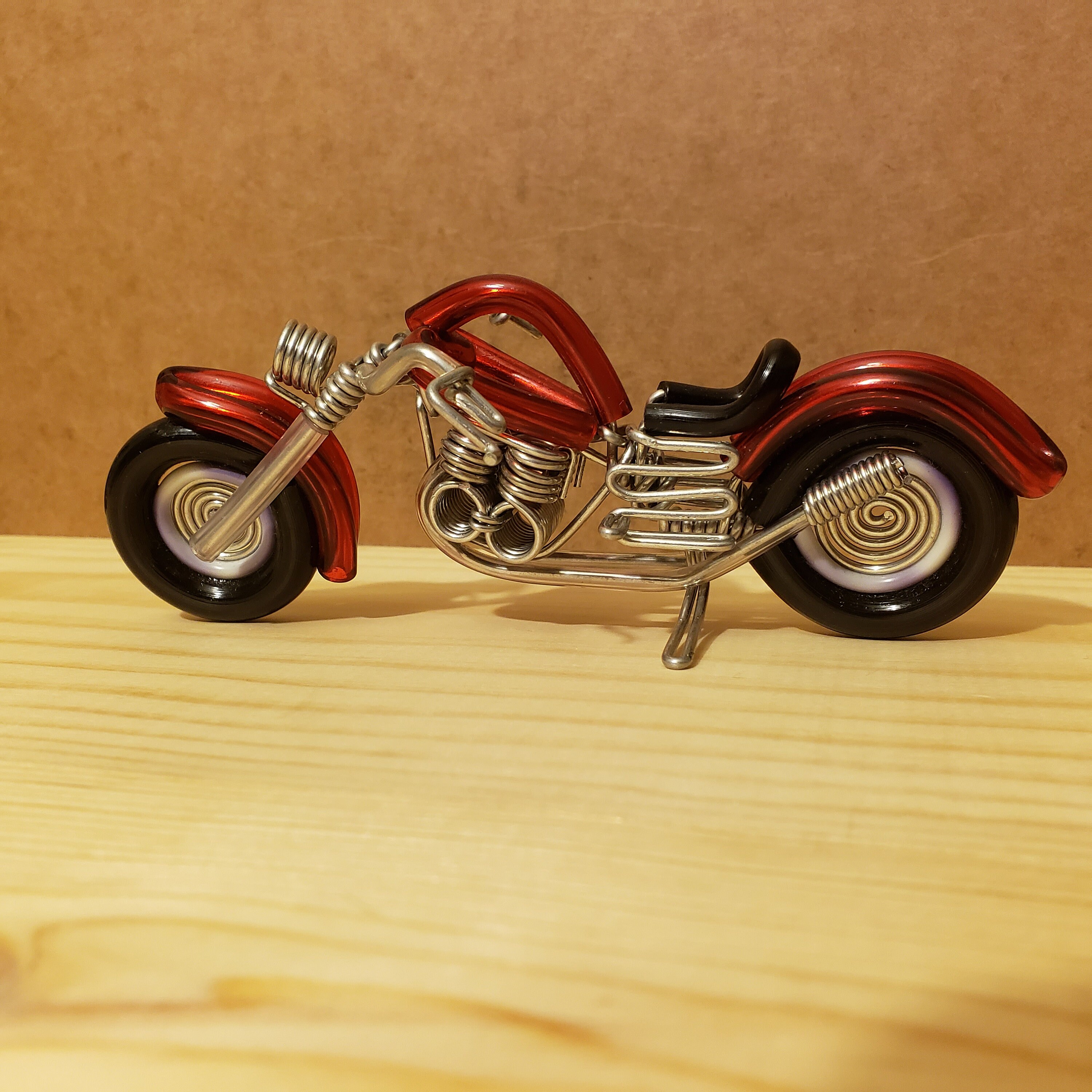 EUC Wire Art Sculpture Red Motorcycle Metal Figure Hand Made Sculpture ...