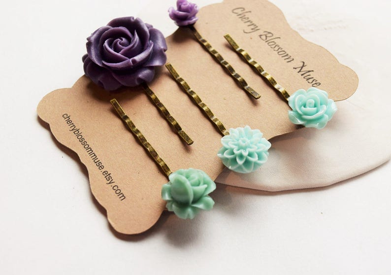 Purple and Mint Green Hair Pin Set of 5 Purple and Mint - Etsy