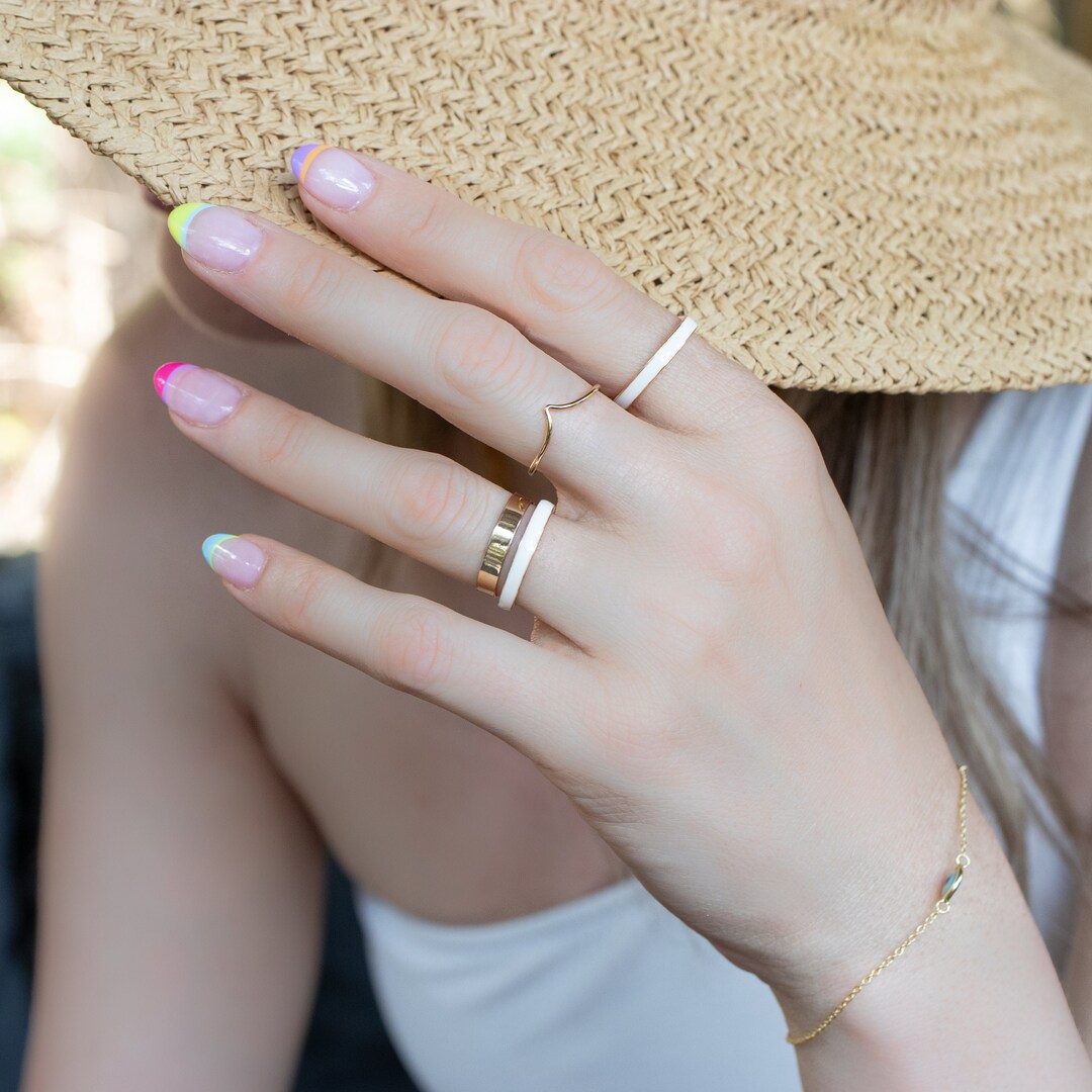 White Ring, White Enamel Stackable Ring | Dainty Gold Ring | Dainty ...