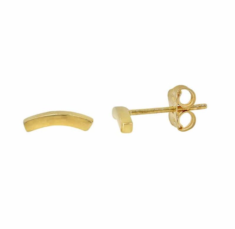 10K Gold Curved Bar Stud Earrings: Delicate Crawler Earrings - Etsy