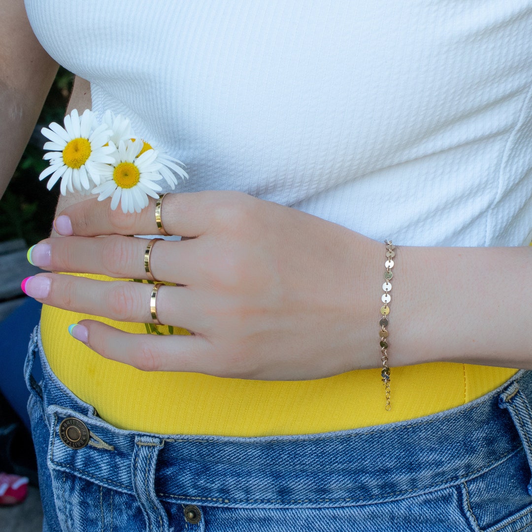 Gold Disc Bracelet, Round Sequin Disc Bracelet, 14KT Gold Filled ...